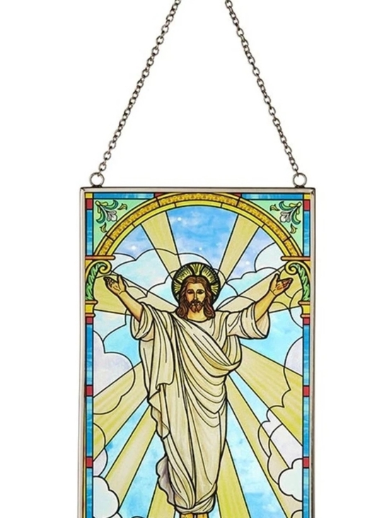 Berkander | Accents | Stained Glassstyle Jesus Wall Art Panel In Blue ...